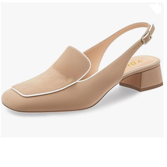 YDN | Shoes | Ydn Beige Square Toe Block Low Heels Slingback Formal ...
